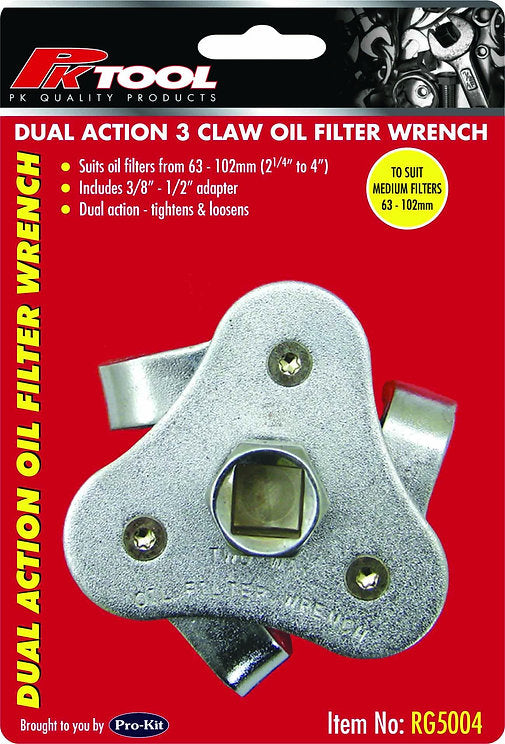 3 Claw Oil Filter Wrench Fits Filters With Adaptor PKTool Universal Auto Spares