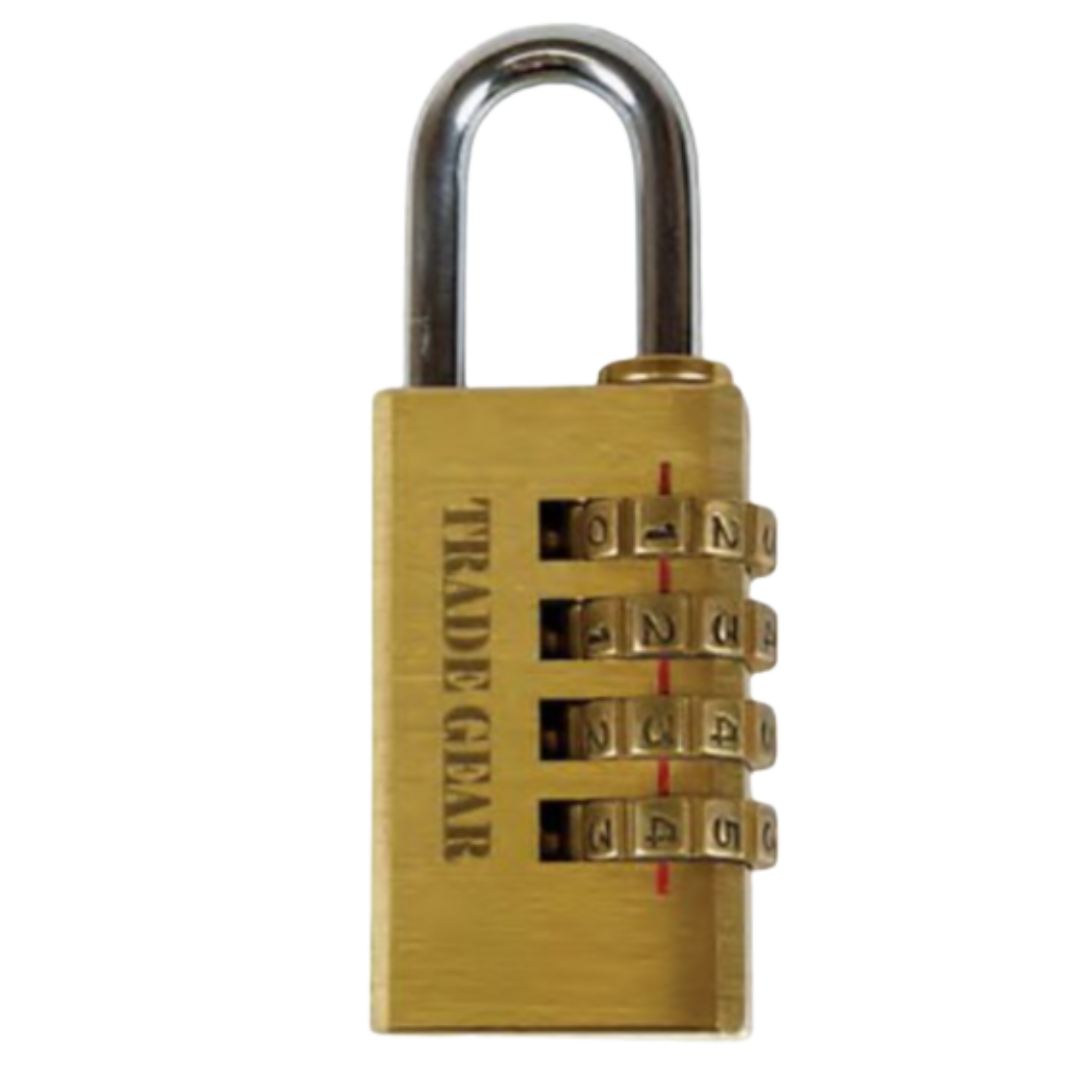 Brass Padlock 4 Dial Combination 30mm Hardened Shackle - Trade Gear ...