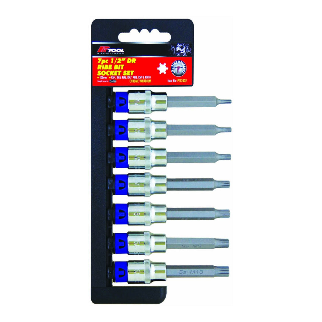 7 Piece 12 Dr Ribe Bit Socket Set 100mm Chrome Vanadium Pktool